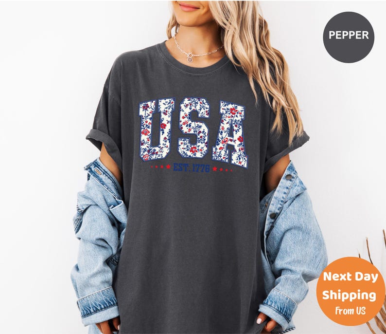 Comfort Colors® USA Shirt, Flower USA Shirt, United States Shirt, 4th ...