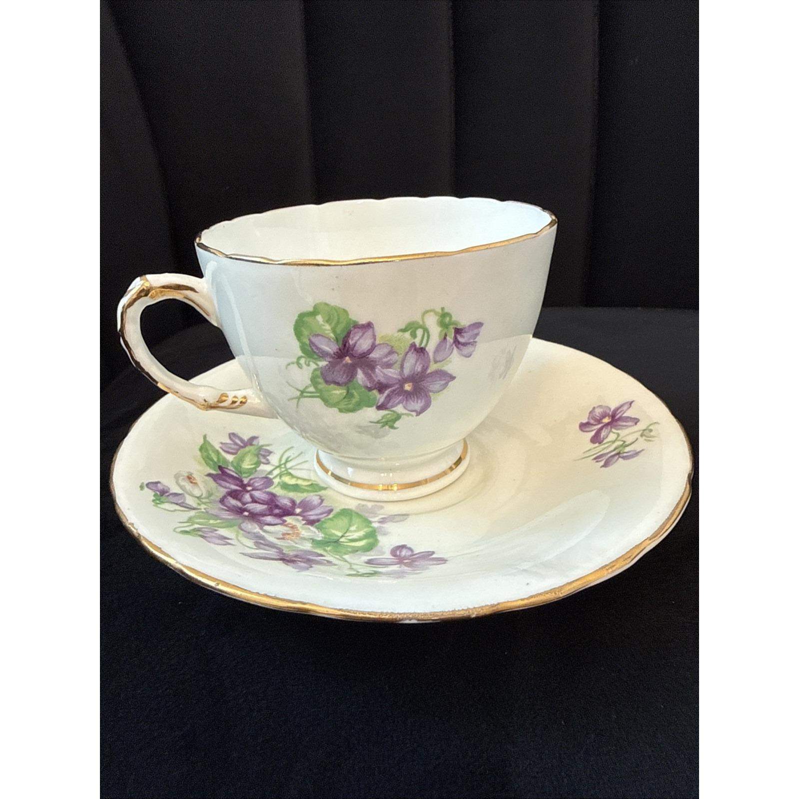 Vintage Sutherland Devon Violets Bone China Teacup Saucer Gold Trim ...