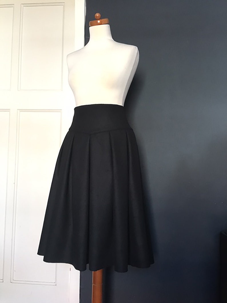 Black Wool Box Pleated Skirt High Waisted Midi Skirt Made To Measure