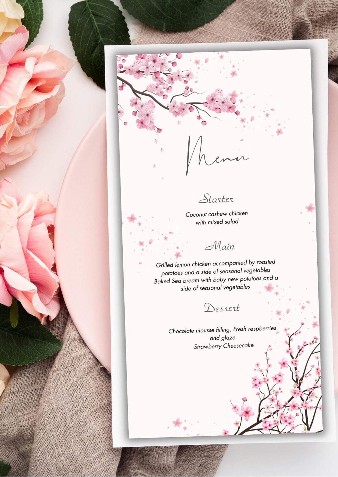 Cherry Blossom Menu Template | Elegant Floral Wedding Menu | Baby ...