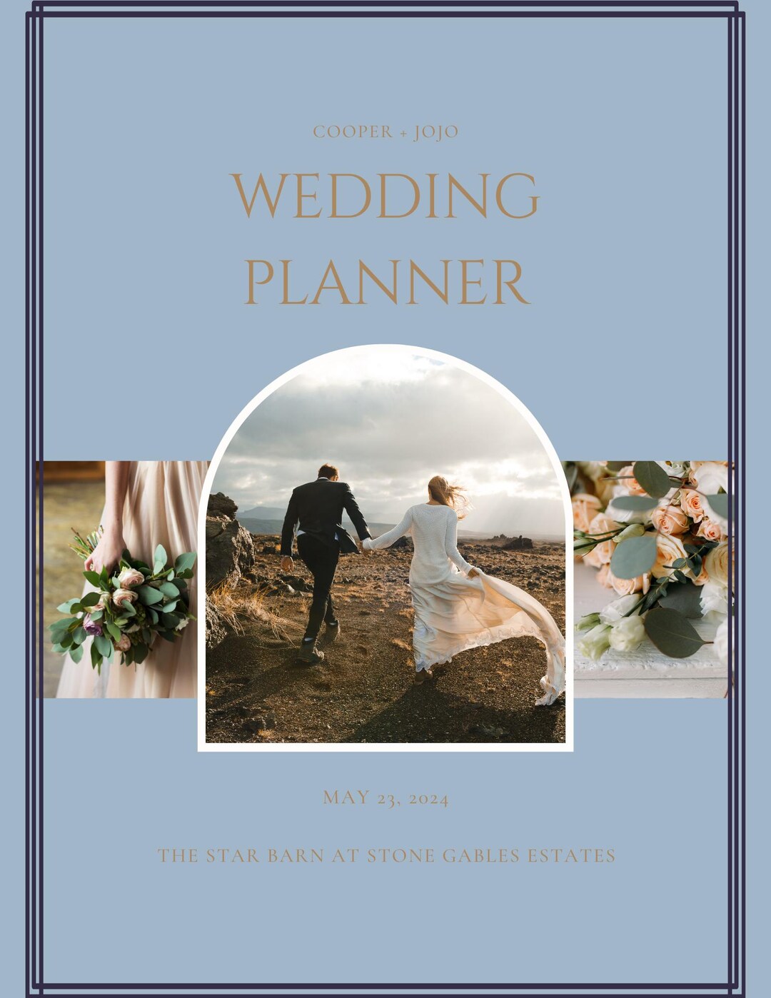 Dusty Blue Wedding Planner | 160-page Canva Template | Elegant Gold ...