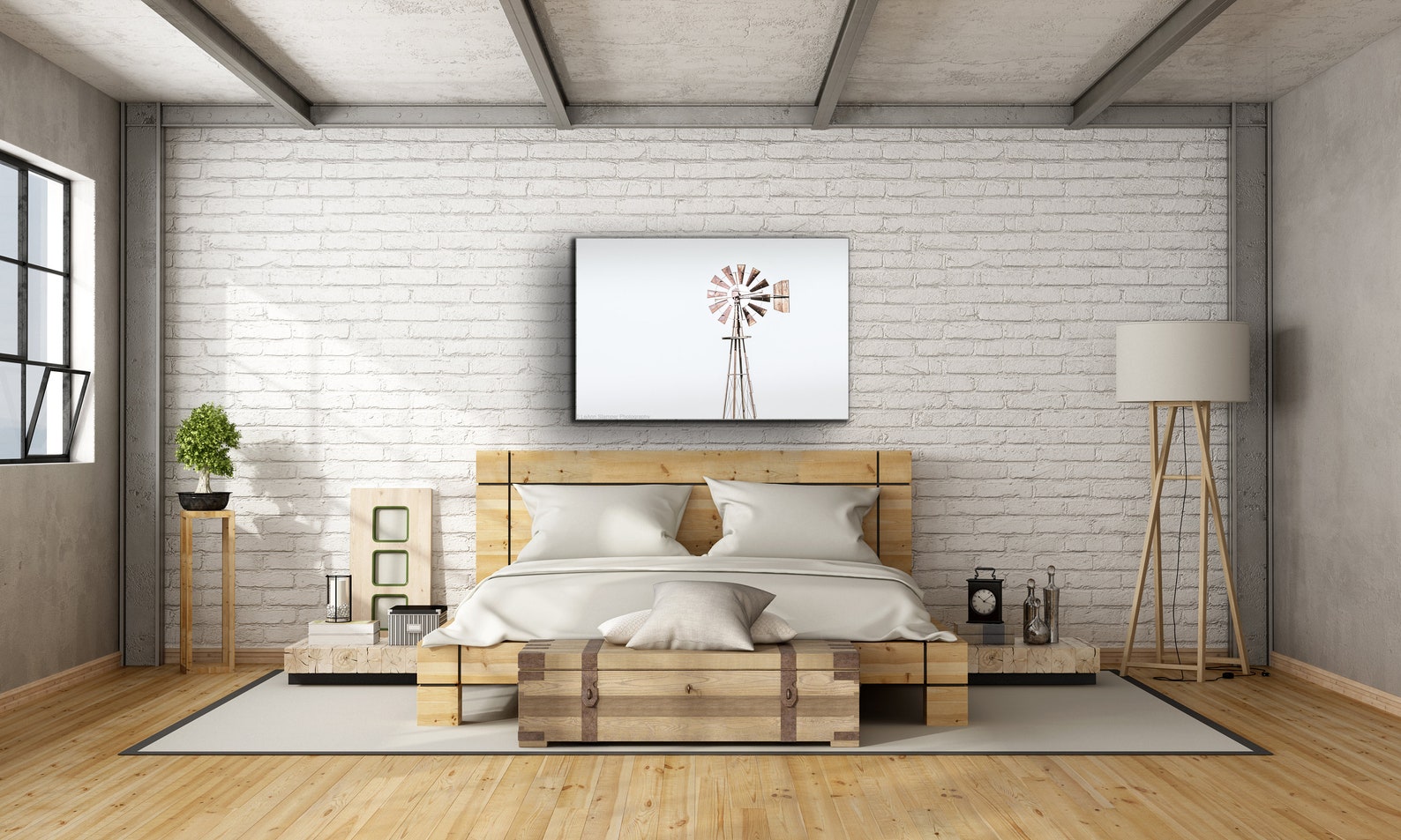Windmill Print Rustic Farmhouse Wall Art Neutral Beige Shabby Chic Farm ...