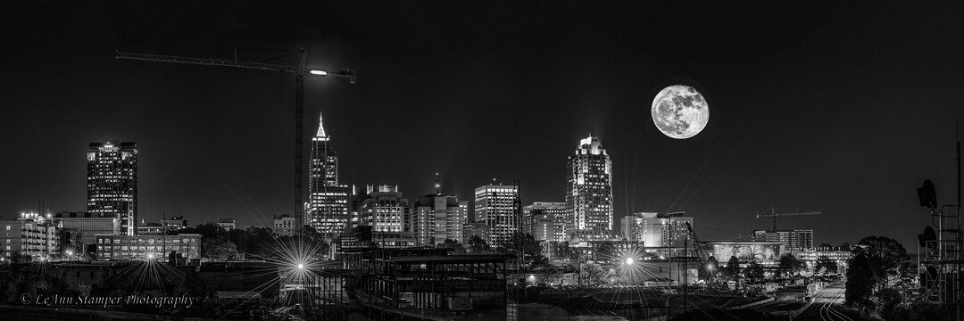 Raleigh North Carolina NC Print Downtown Skyline at Night Full Moon ...