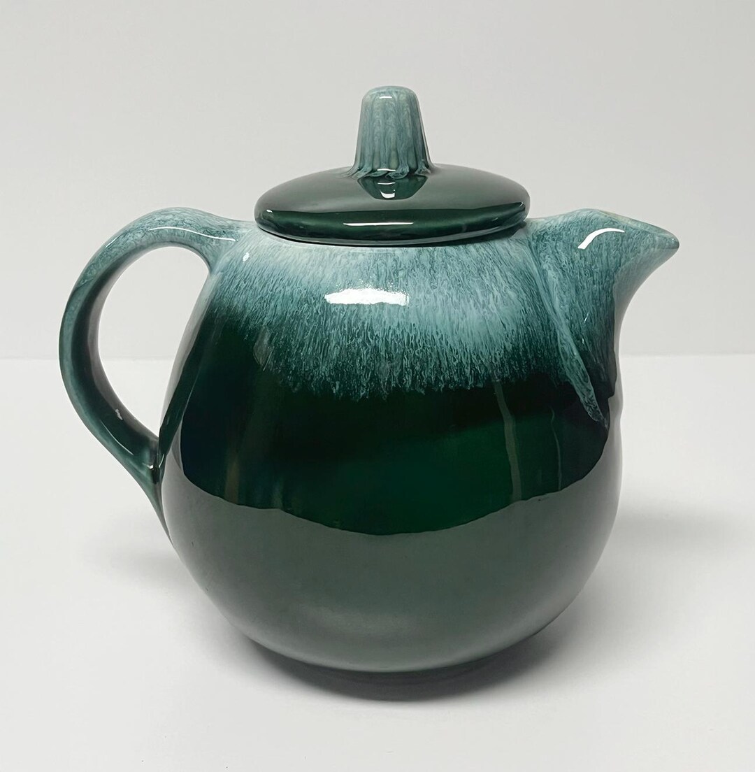 Vintage Hull Pottery Drip Glaze Teapot - Green Ceramic - Etsy