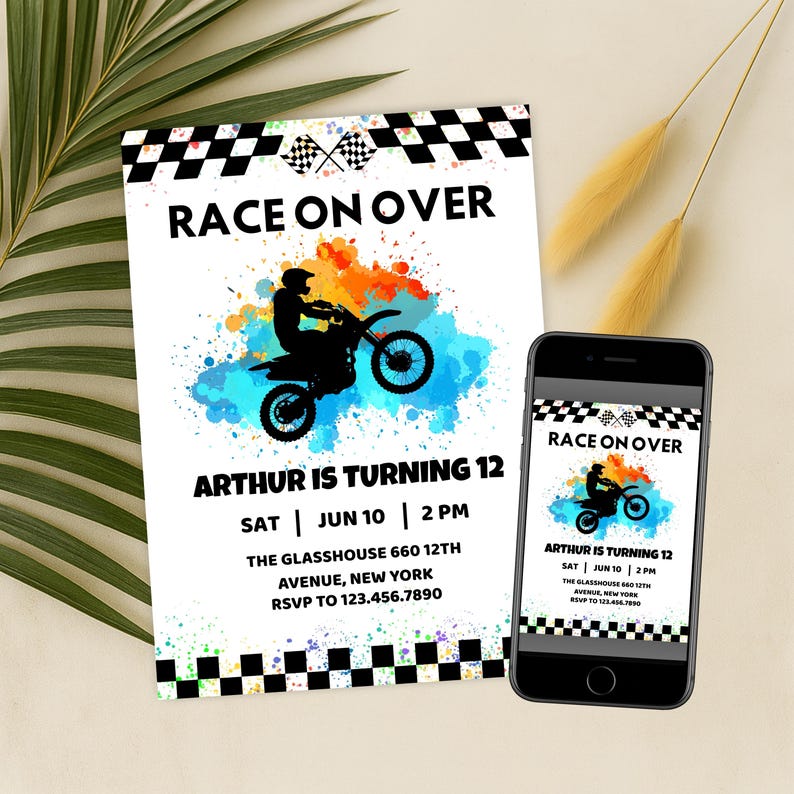 Editable Motocross Birthday Invitation Card Editable Template, Dirt ...
