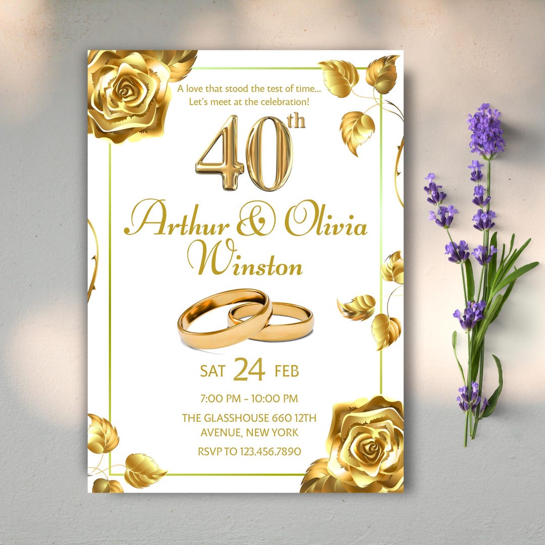 40th Anniversary Invitation, Golden Wedding Anniversary Invite ...