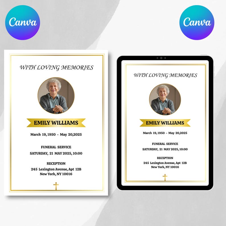 Editable Funeral Photo Invitation, Memorial Service Invite, Funeral ...