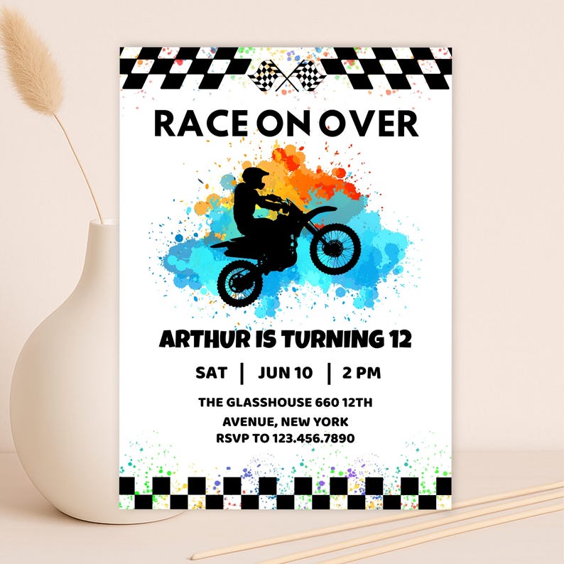 Editable Motocross Birthday Invitation Card Editable Template, Dirt ...