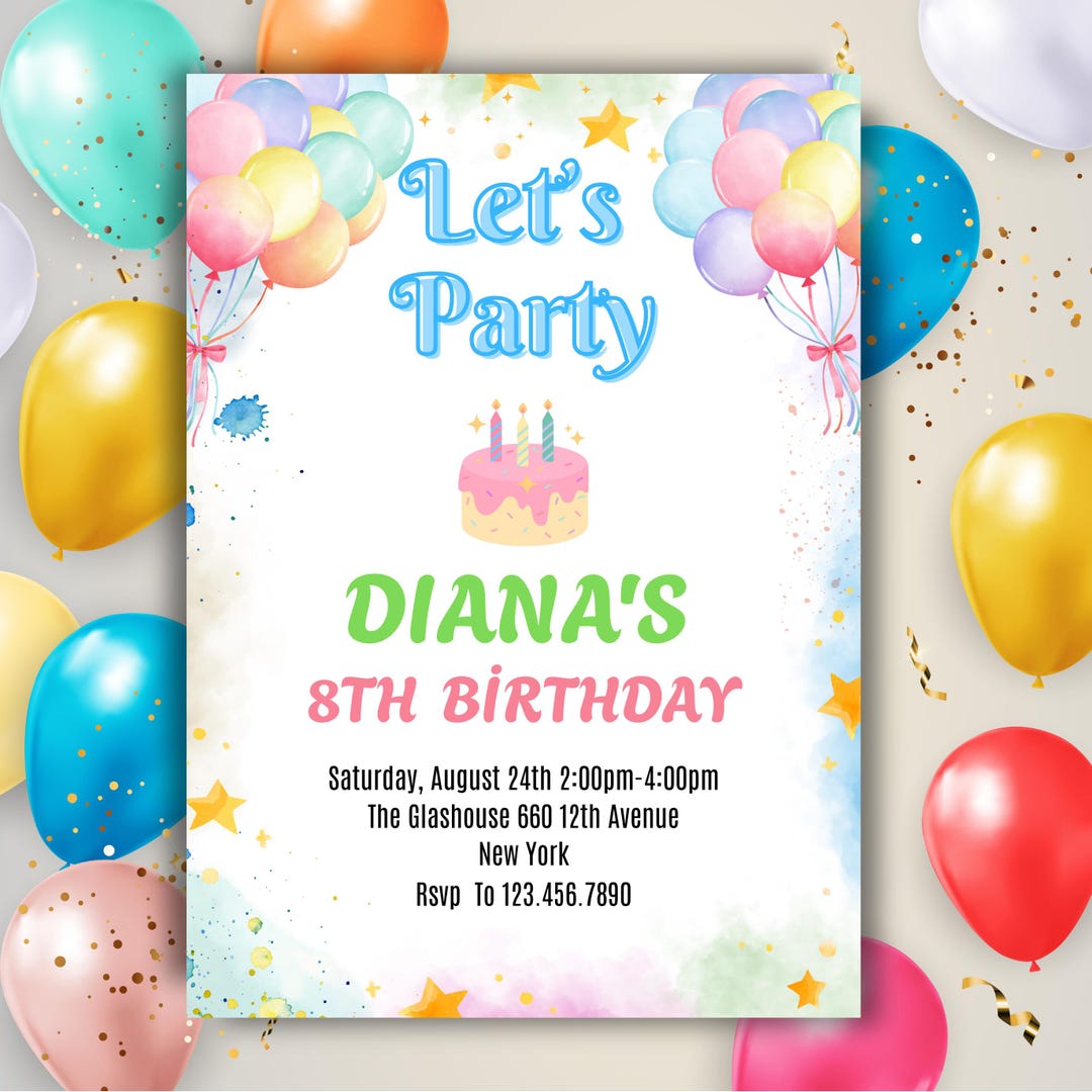Editable Colorful Digital Birthday Invitation ,birthday PARTY ...