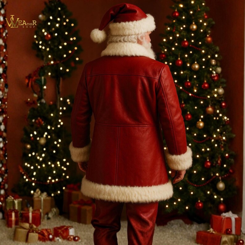 Santa Claus Leather Coat, Men’s Red Shearling Christmas Jacket, Real ...