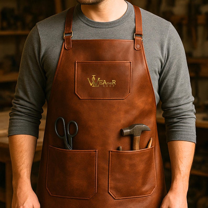 Personalized Leather Apron, Workshop Apron With Tool Pockets, Customize ...