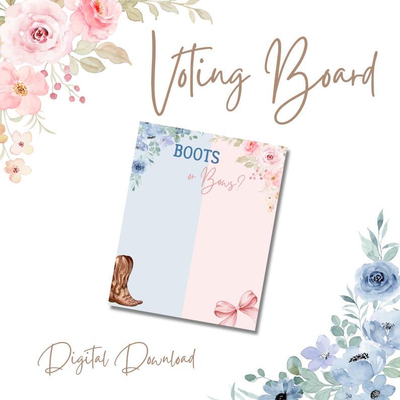Boots or Bows Gender Reveal Voting Board: Western Theme (digital ...