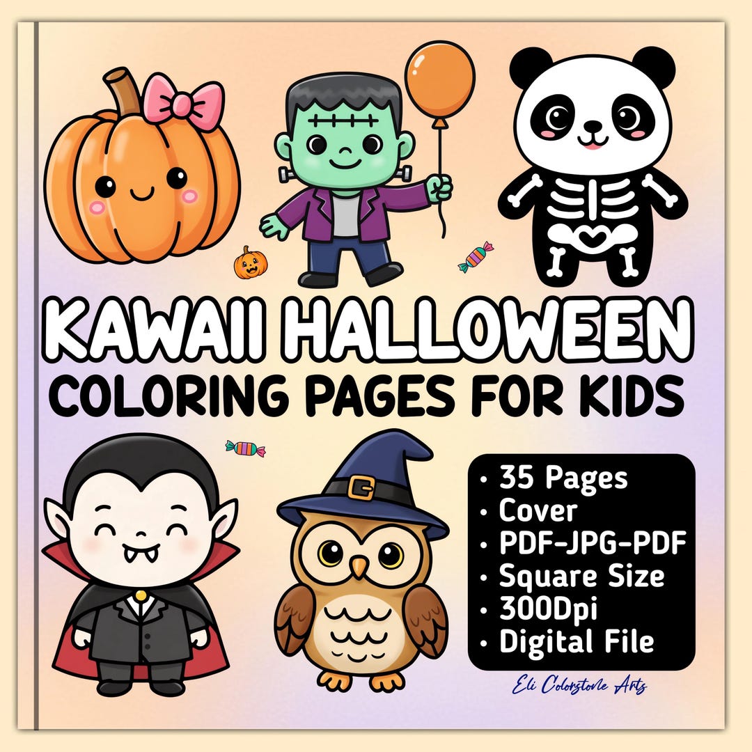 Kawaii Halloween Coloring Pages for Kids | 35 Cute Printable Halloween ...