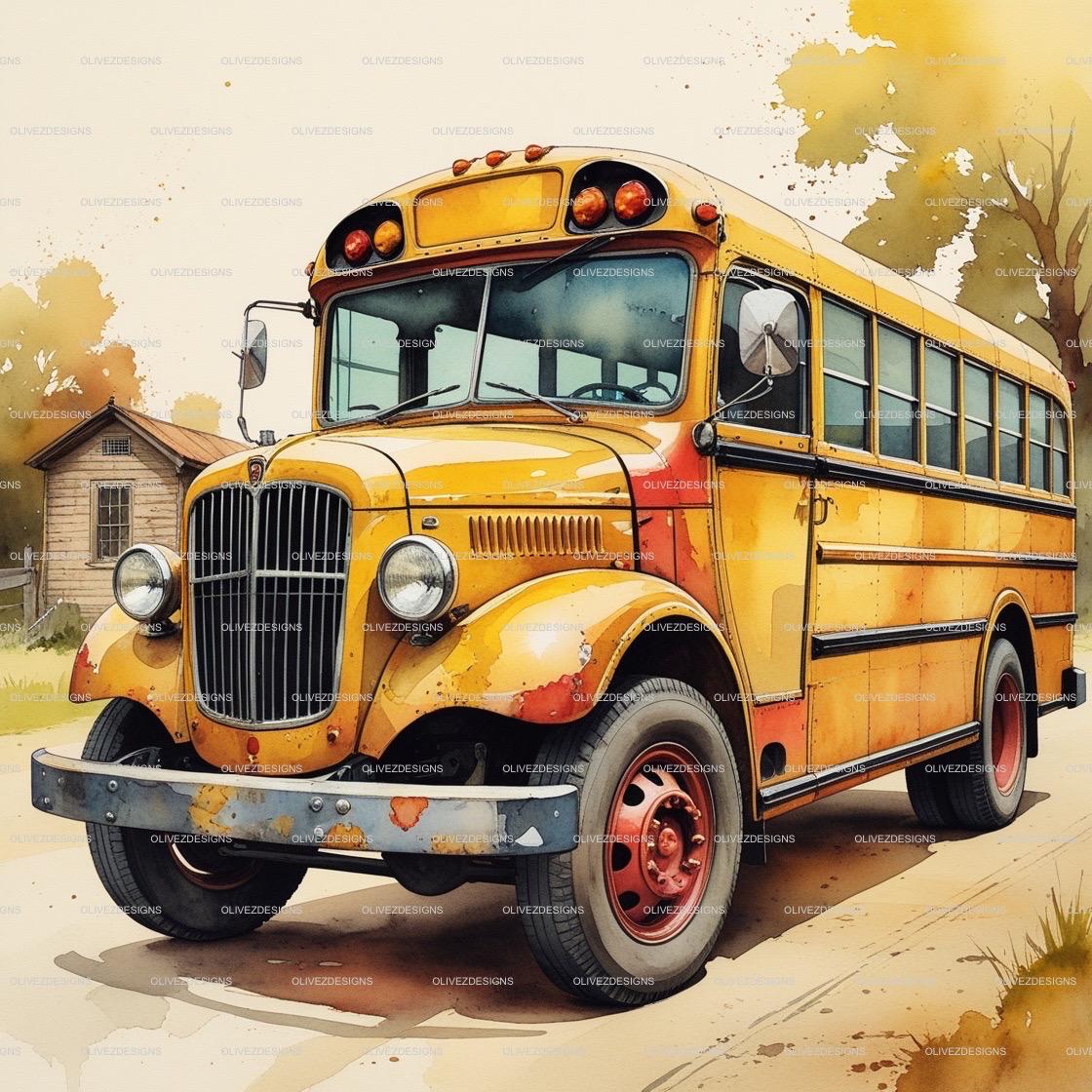 Back to School Watercolor Clipart | 18 JPG Images | School Bus ...