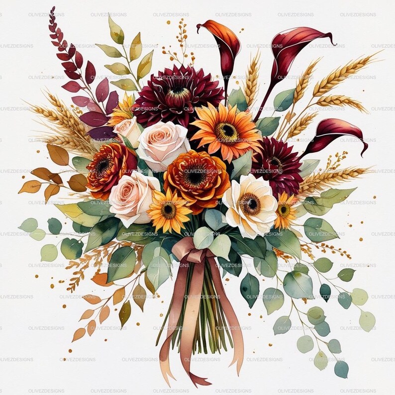 Fall Bridal Clipart: Watercolor Wedding PNG Bundle (digital Download ...