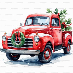 Watercolor Christmas Truck Clipart – Set of 8 Jpgs | Vintage Red ...