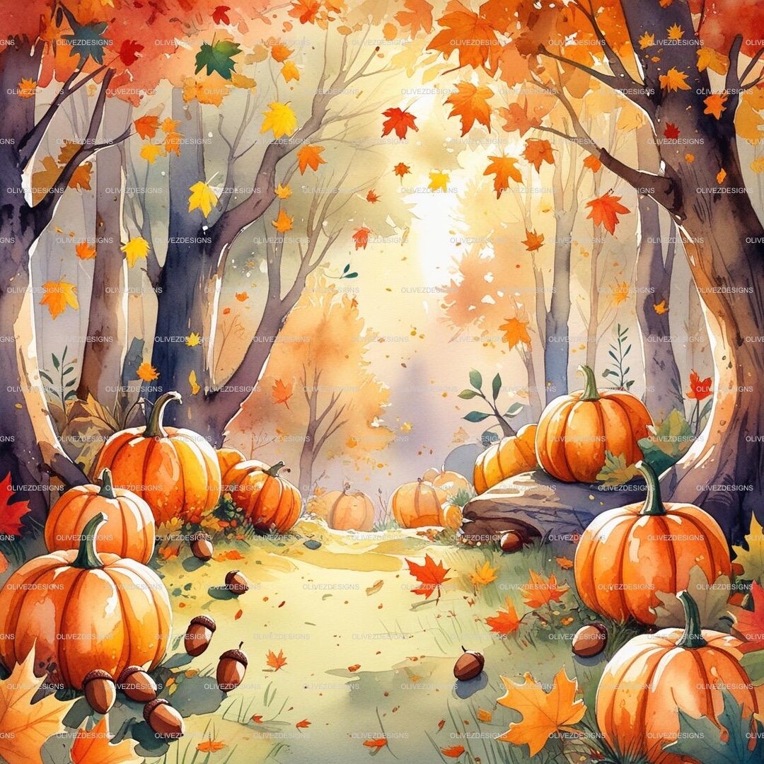 Whimsical Fall Pumpkins Clipart Set – 11 PNG Files, Autumn Leaves ...