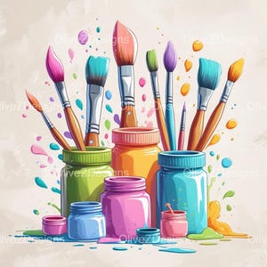Paint & Brush Clipart: Colorful Watercolor PNG Bundle (digital Download ...