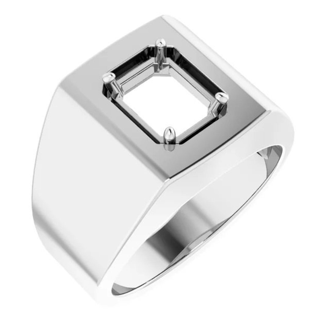 Sterling Silver Men's Ring Mounting: Customizable Emerald or Oval Stone ...