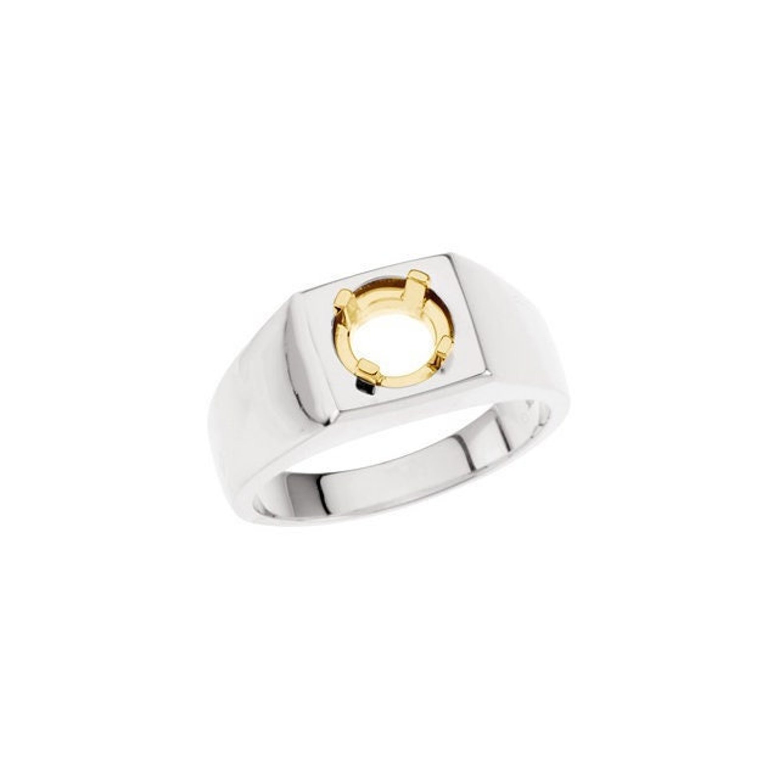 Men's Solitaire Ring Mounting, Sterling Silver, 14k Gold, or Two-tone ...