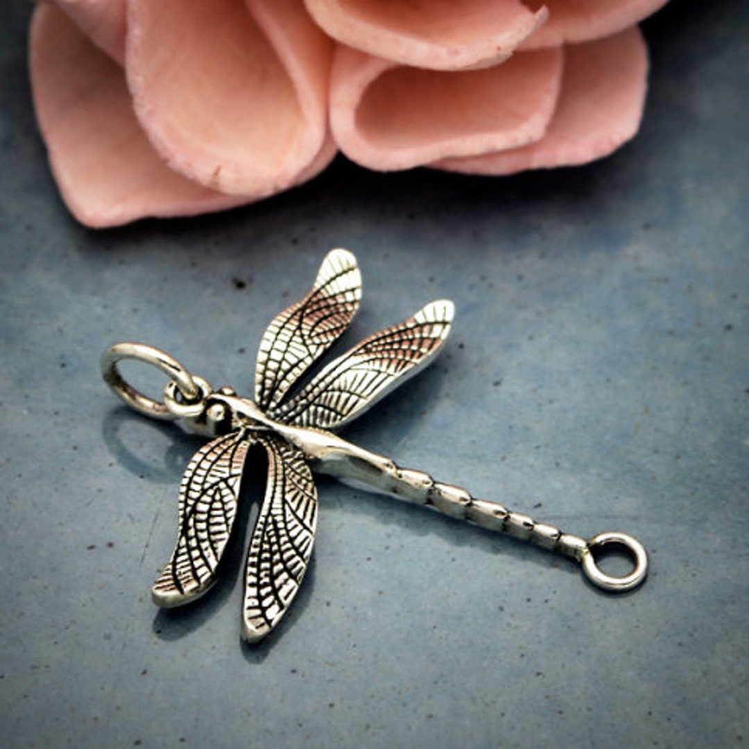 Sterling Silver Detailed Dragonfly Link Component Pendant - Etsy