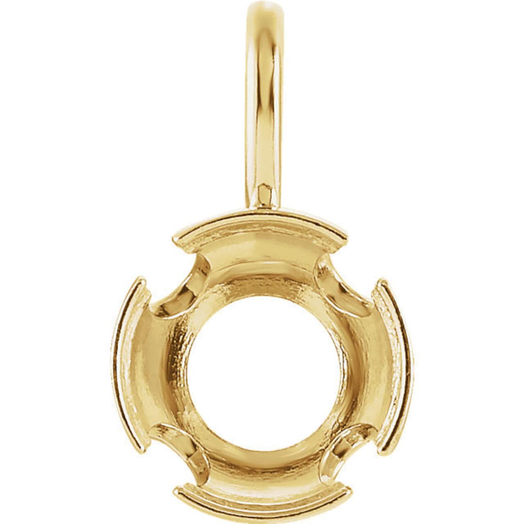 14k Solid Gold Round Solitaire Bezel Set Pendant Mounting, Choose White ...