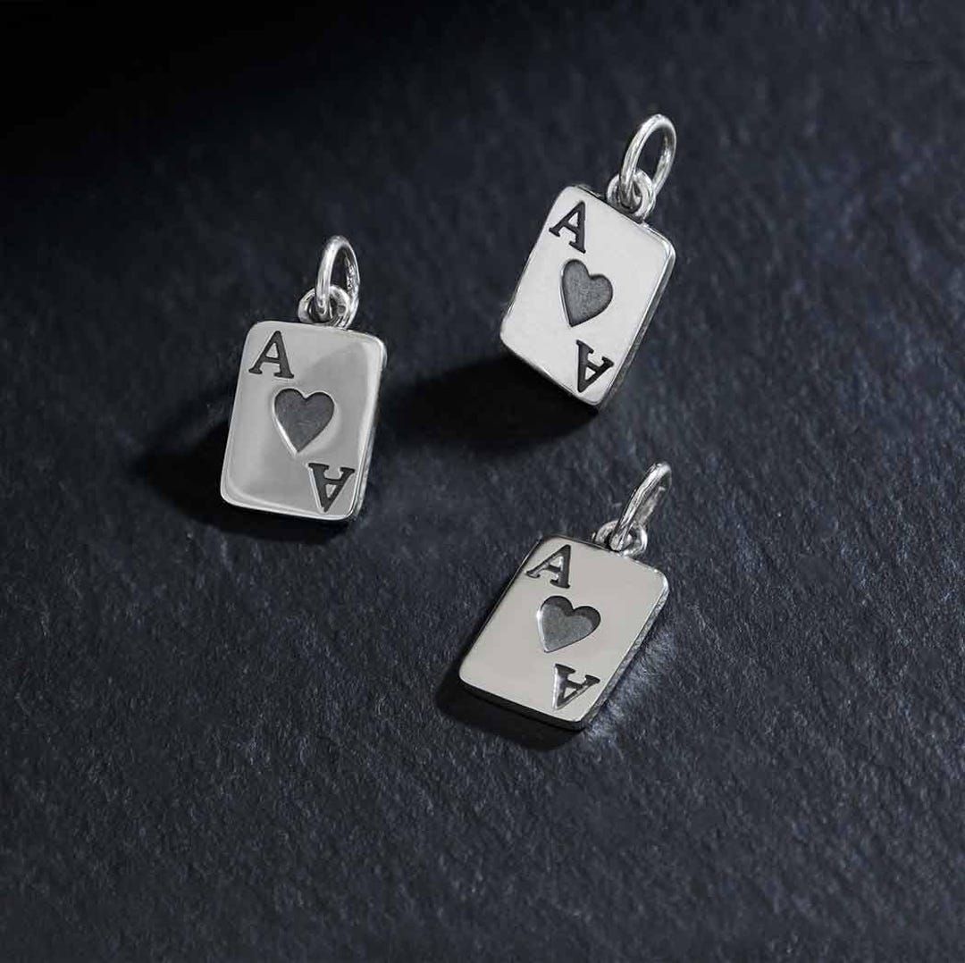 Sterling Silver Ace of Hearts Playing Card Charm 16x8mm - Etsy