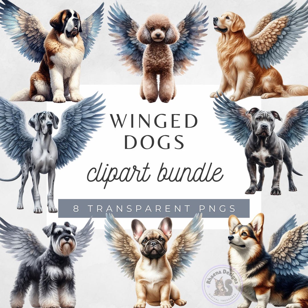 Winged Dog Clipart, Angel Dog Png,fantasy Dog Clip Art,pet Memorial ...