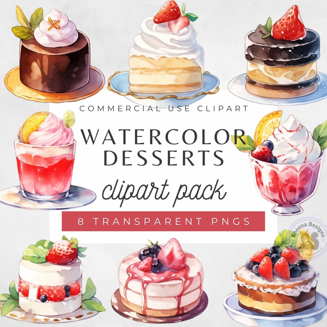 Watercolor Dessert Clipart Bundle: Cake & Pastry Illustrations (digital ...