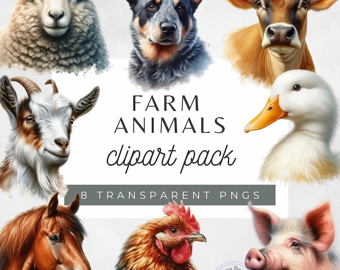 Watercolor Farm Animals Clipart: Whimsical Art Bundle (digital Download ...