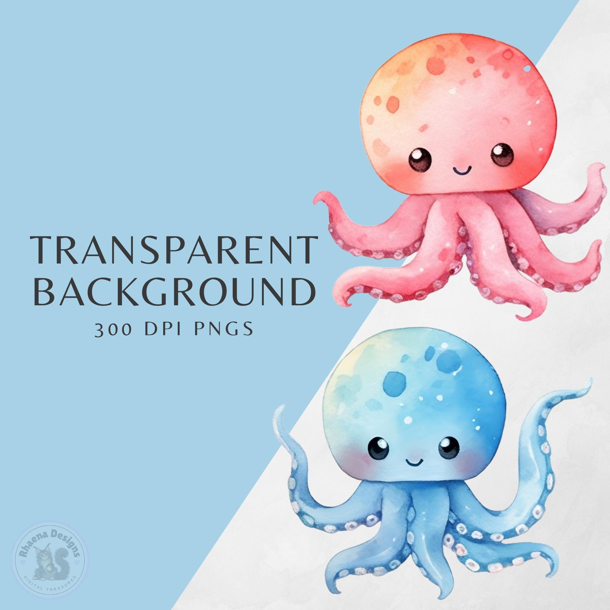 Octopus Clipart Bundle, Watercolor Octopus, Under the Sea Creatures ...