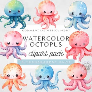 Octopus Clipart Bundle, Watercolor Octopus, Under the Sea Creatures ...