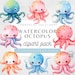 Octopus Clipart Bundle, Watercolor Octopus, Under the Sea Creatures ...