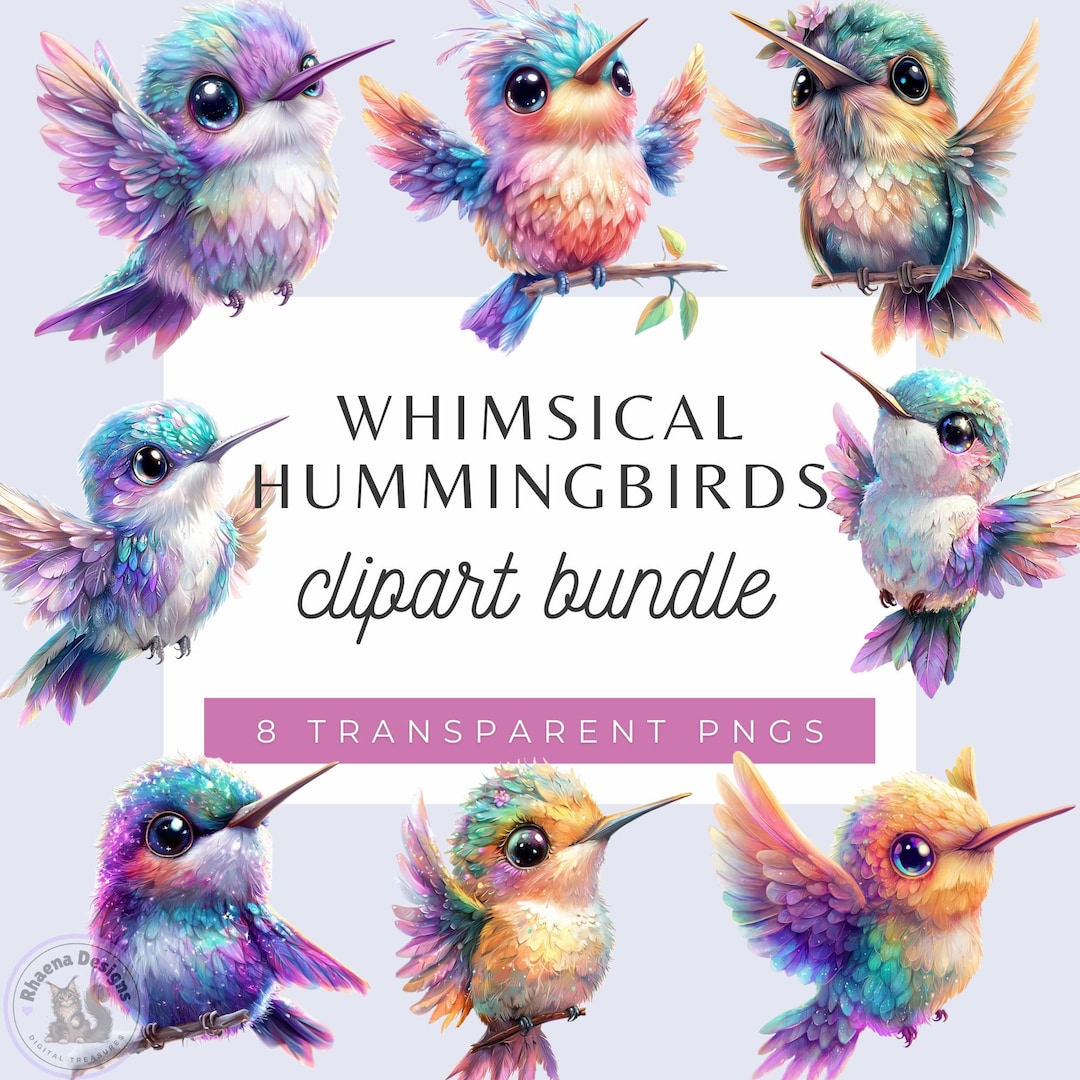 Watercolor Hummingbird Clipart: Kawaii Nursery Art (PNG Digital ...