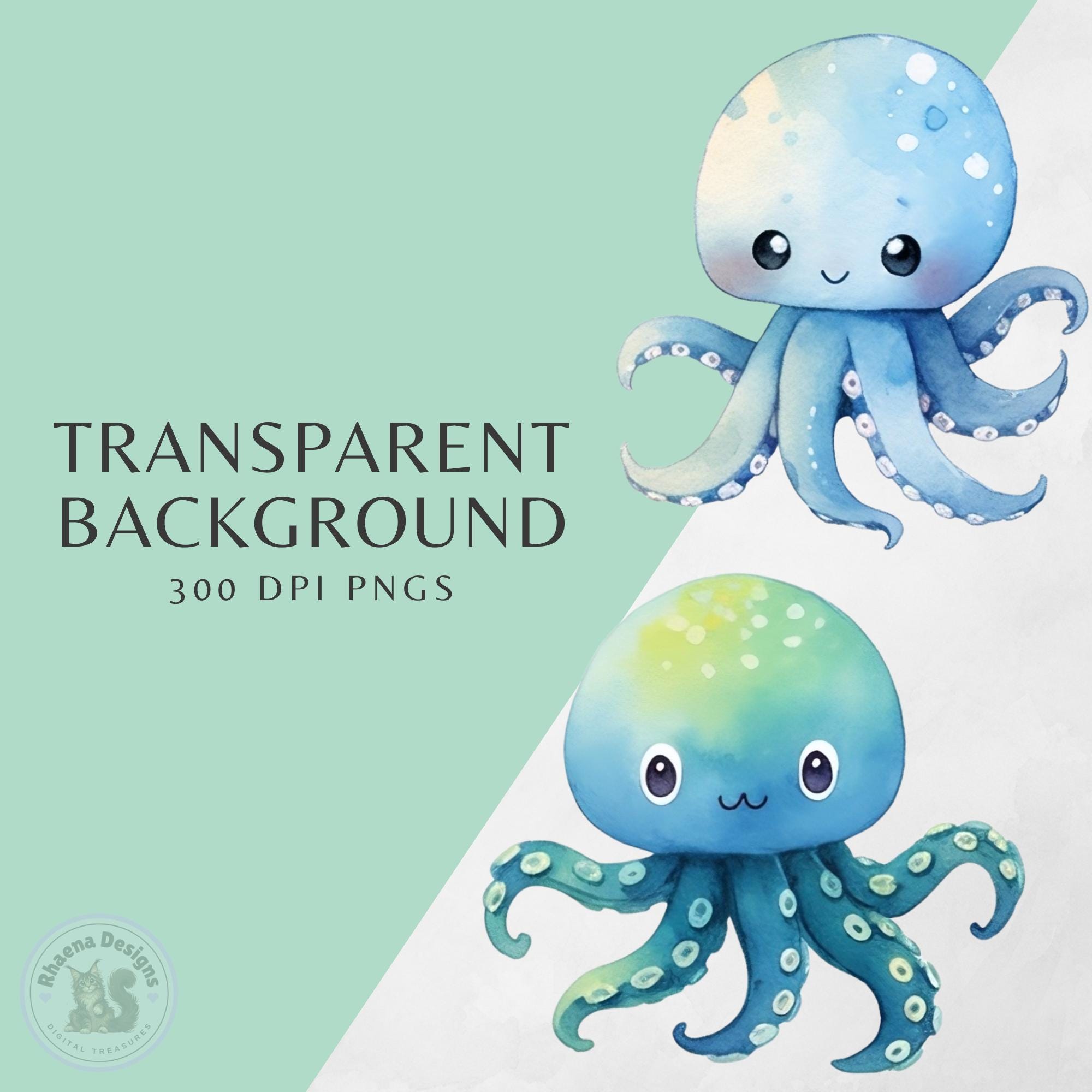 Octopus Clipart Bundle, Watercolor Octopus, Under the Sea Creatures ...