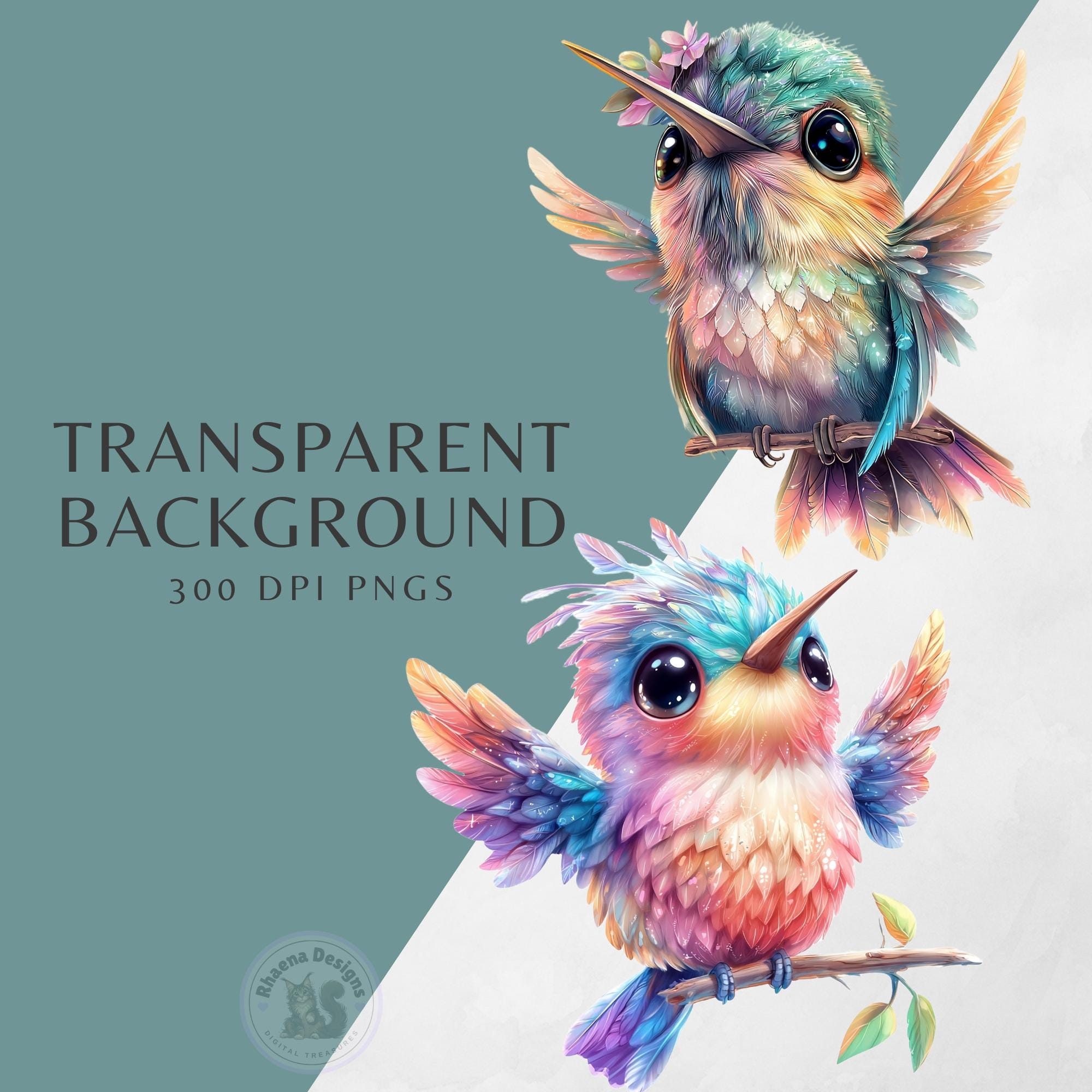 Watercolor Hummingbird Clipart: Kawaii Nursery Art (PNG Digital ...