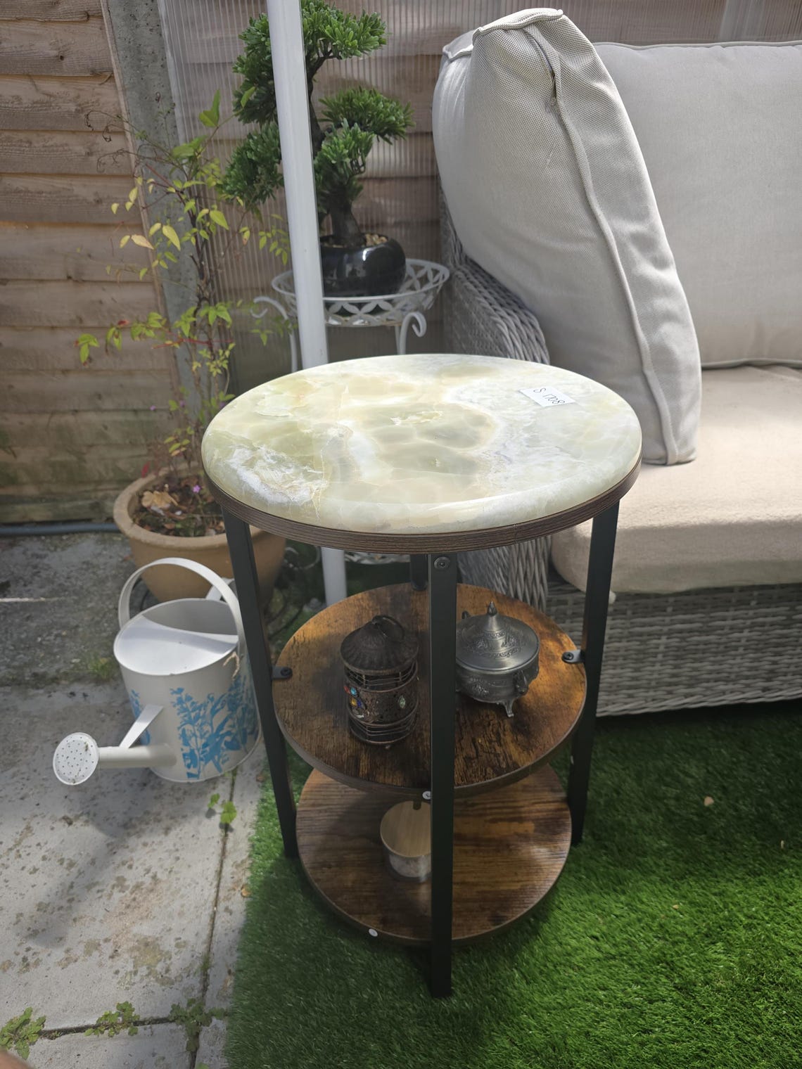 Golden Green Earth Onyx Side Table – Compact Round Stone Top - Etsy