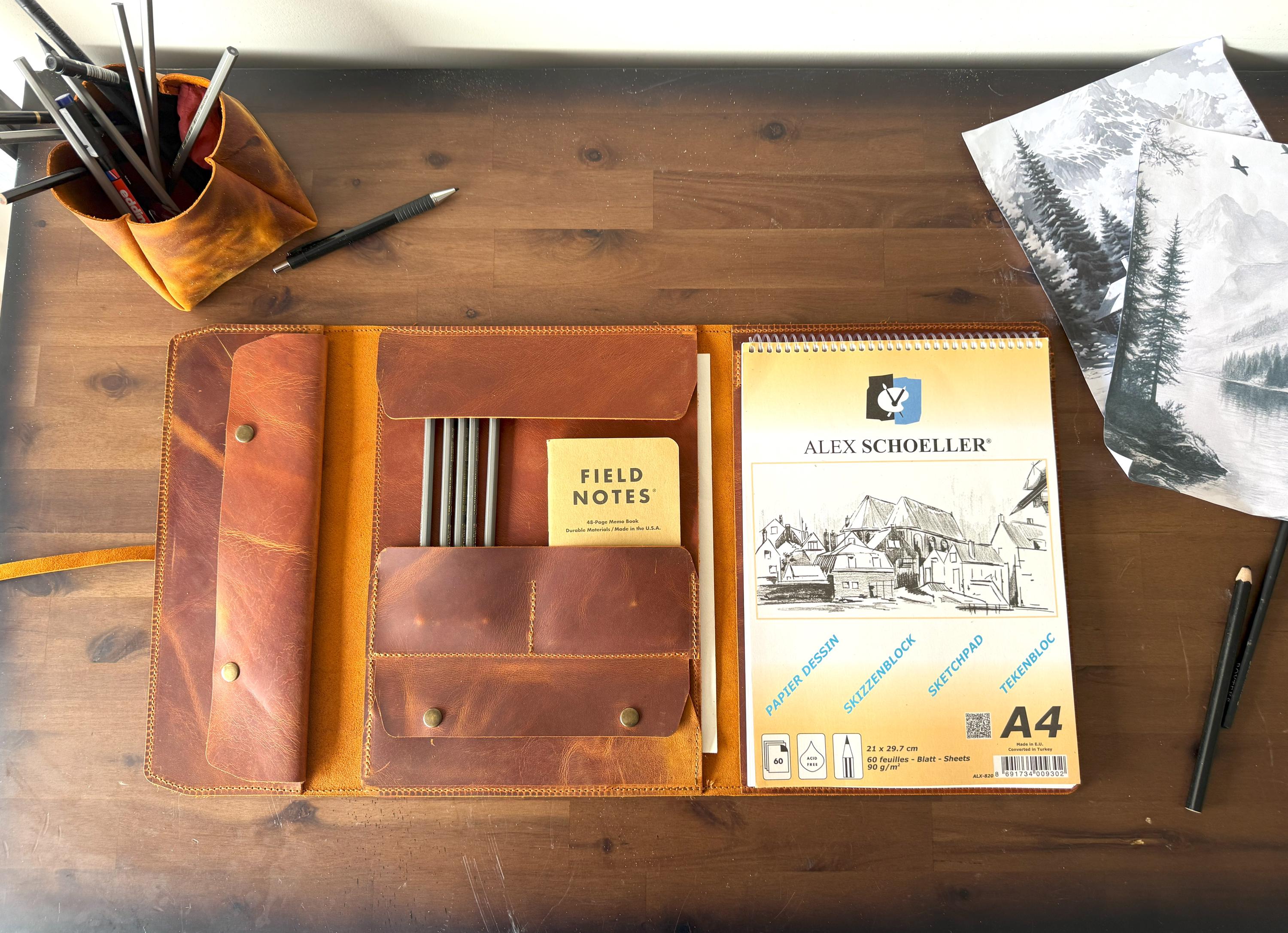 Handmade Leather Sketchbook Cover A5, Artist Drawing Pad Case With ...