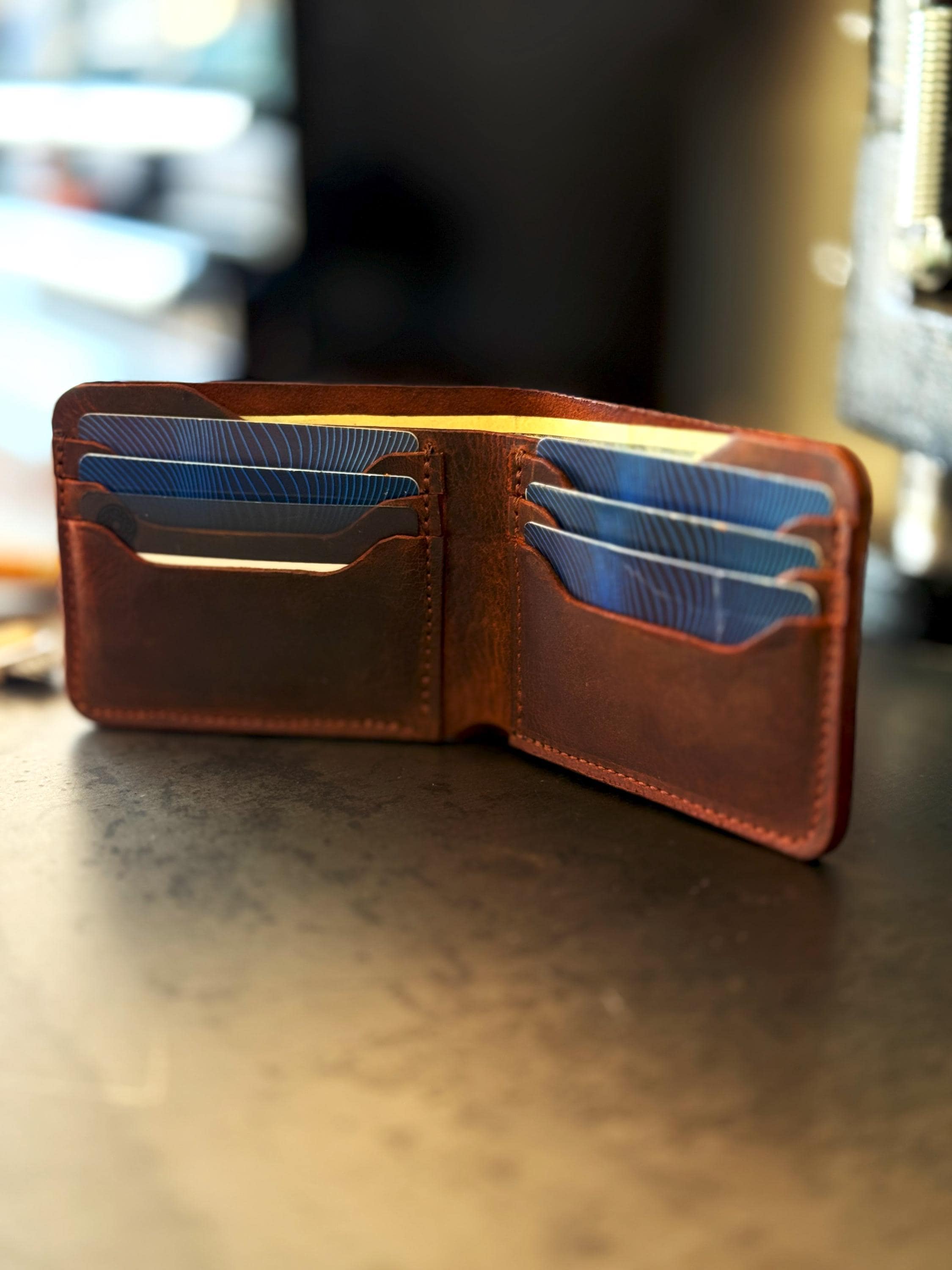 Handmade Leather Wallet, Rustic Brown Bifold for Men, Slim EDC Card ...