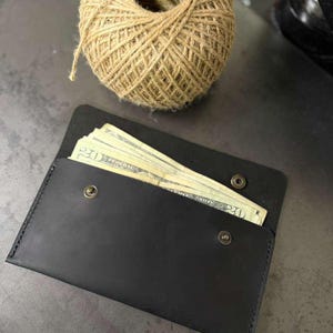Handmade Leather Cash Envelope, Rustic Wallet for Bills & Notes, Snap ...