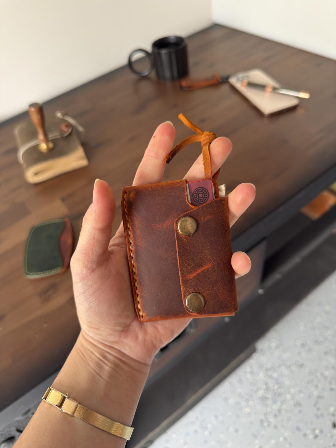 Personalized Wallet, Leather Wallet With Snap, Minimal Card Holder ...