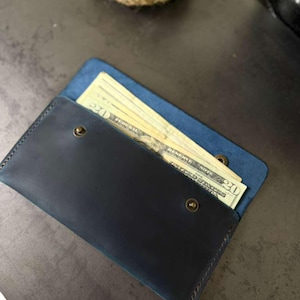 Handmade Leather Cash Envelope, Rustic Wallet for Bills & Notes, Snap ...