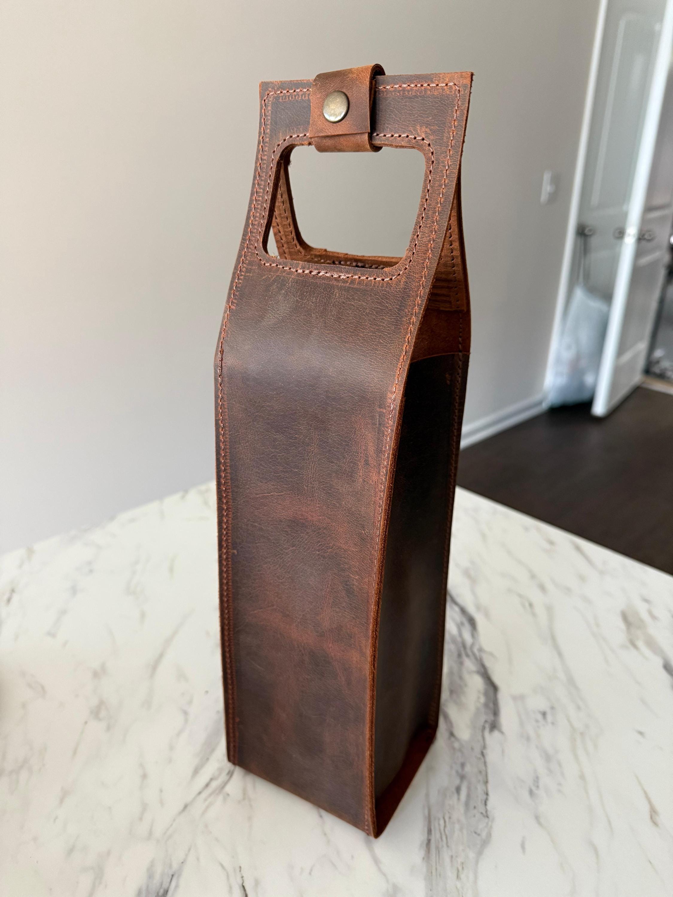 Personalized Leather Wine Bag, Hand Crafted Wine Holder, Wine Bag ...