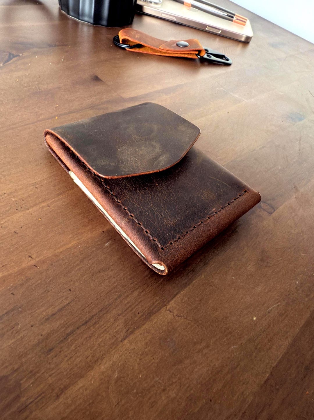 Leather Cash Wallet, Slim Card & Cash Holder, Handmade Minimalist ...