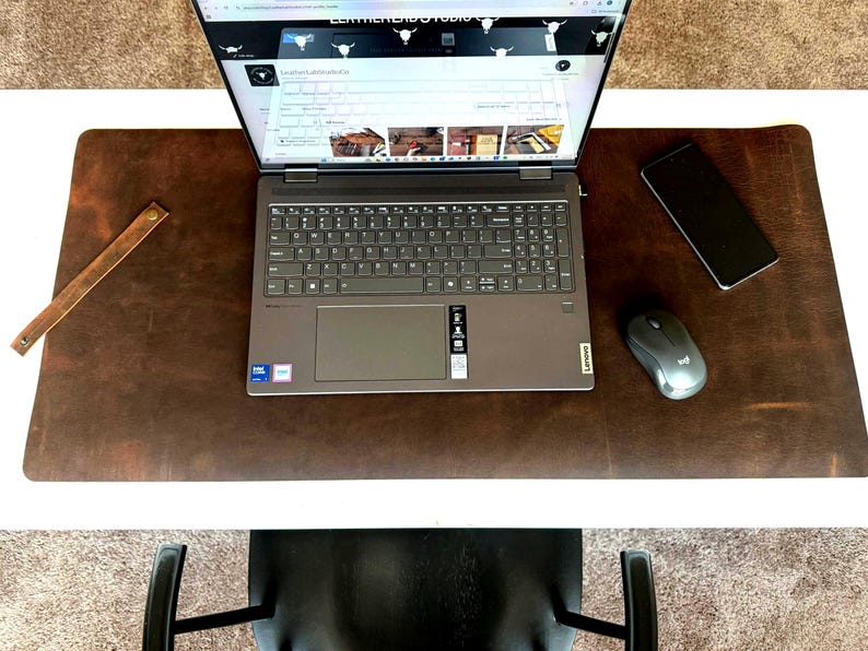Leather Desk Mat, Rustic Full Grain Desk Pad, Handmade Office Desk ...