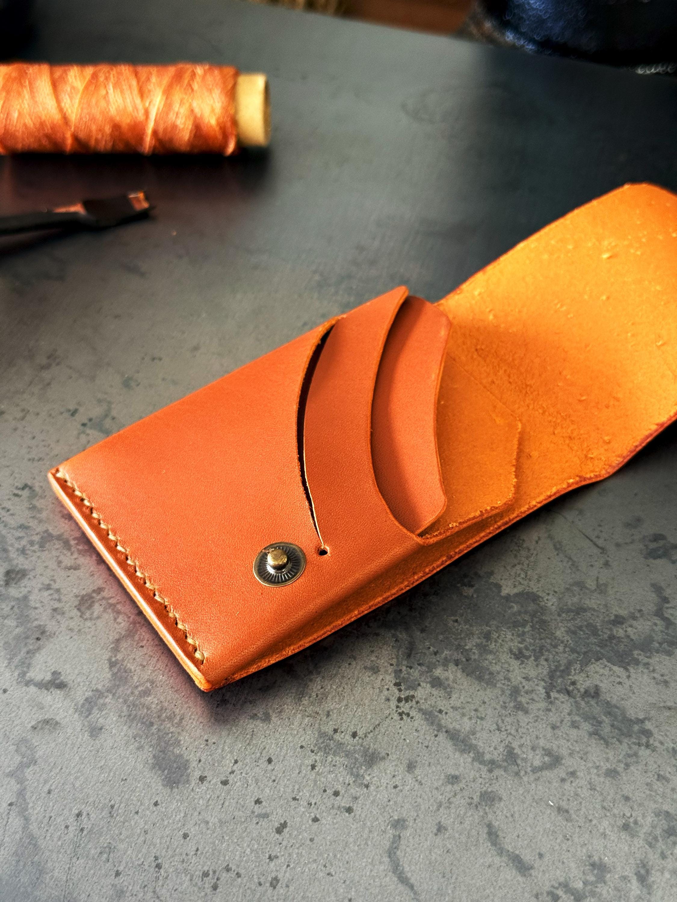 Handmade Black Leather Wallet, Slim Snap Closure Card Holder, Full ...