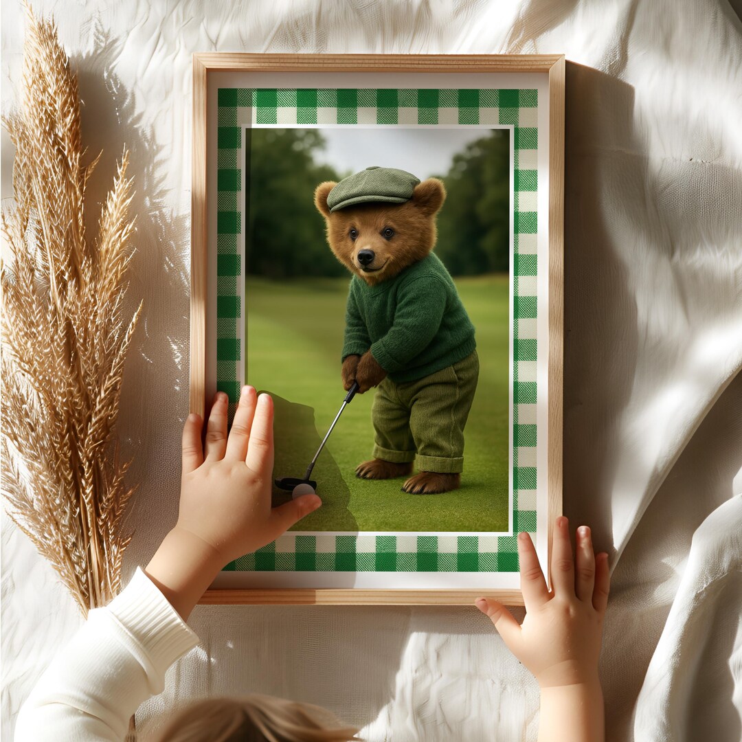 Golf Nursery Art – Teddy Bear Playing Golf Print, Whimsical Animal ...