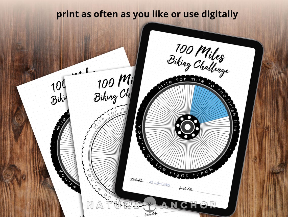 Cycling 100 Mile Challenge Tracker: Printable Cycling Journal (PDF ...