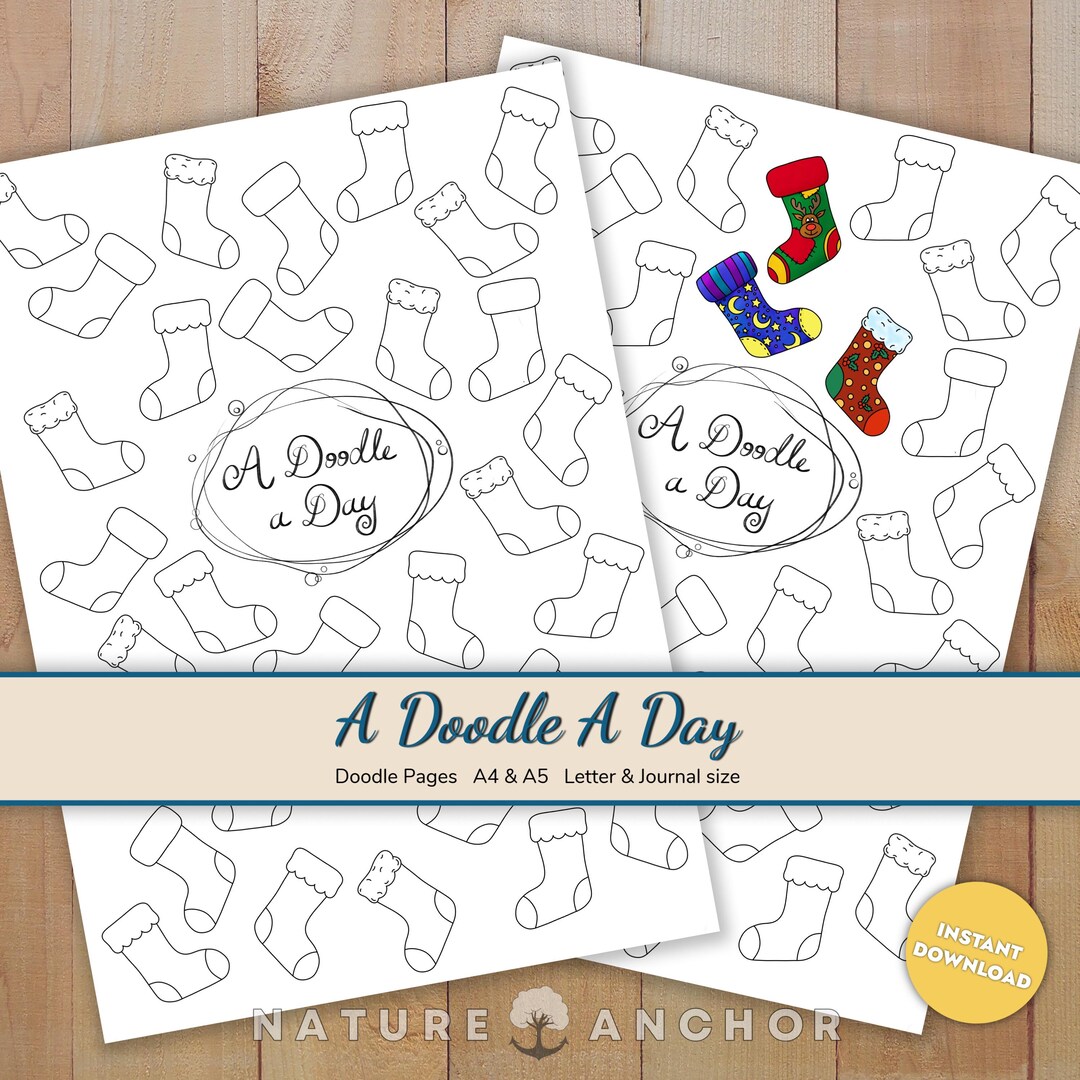 Christmas Stocking Daily Doodle Coloring Page, Habit Tracker for Kids ...