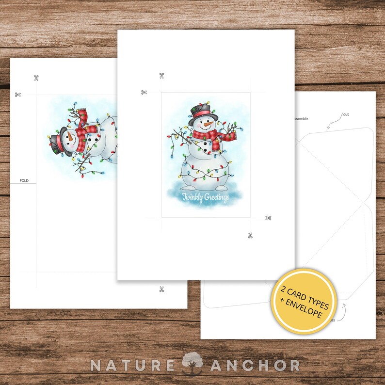 Printable Snowman Christmas Card, Twinkly Greetings, Hand-painted ...
